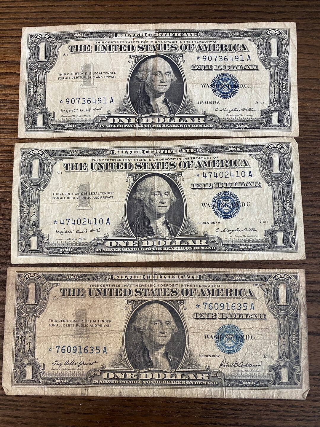 3 1957 1.00 Silver Certificate Star Notes Small Size Notes Antique Note ...