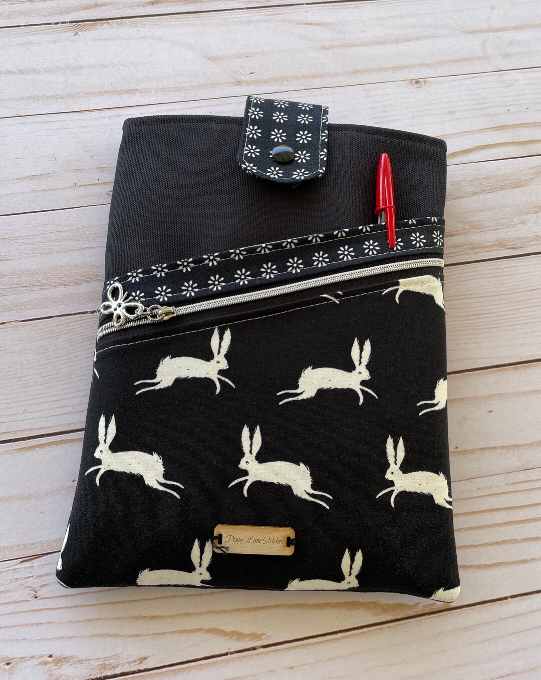 White Rabbit Book Sleeve / Book Cover / Zipper Pocket Book Sleeve ...