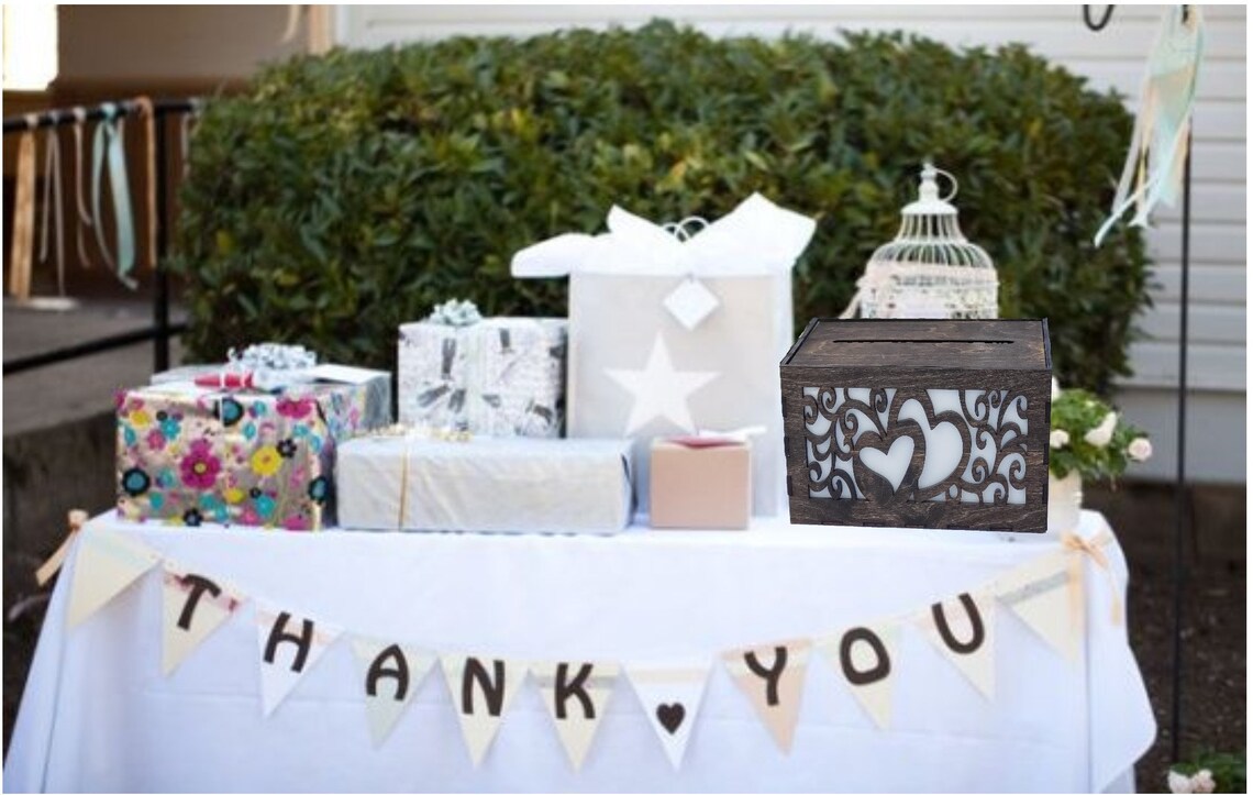 Elegant Wood and Acrylic Card Box With Heart Design for | Etsy