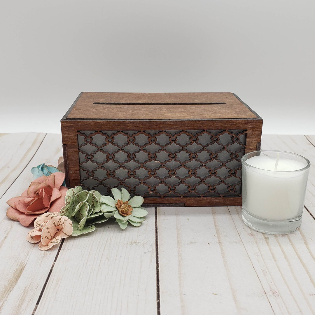 Elegant Wood and Acrylic Card Box Daisy Chain Pattern for Weddings ...