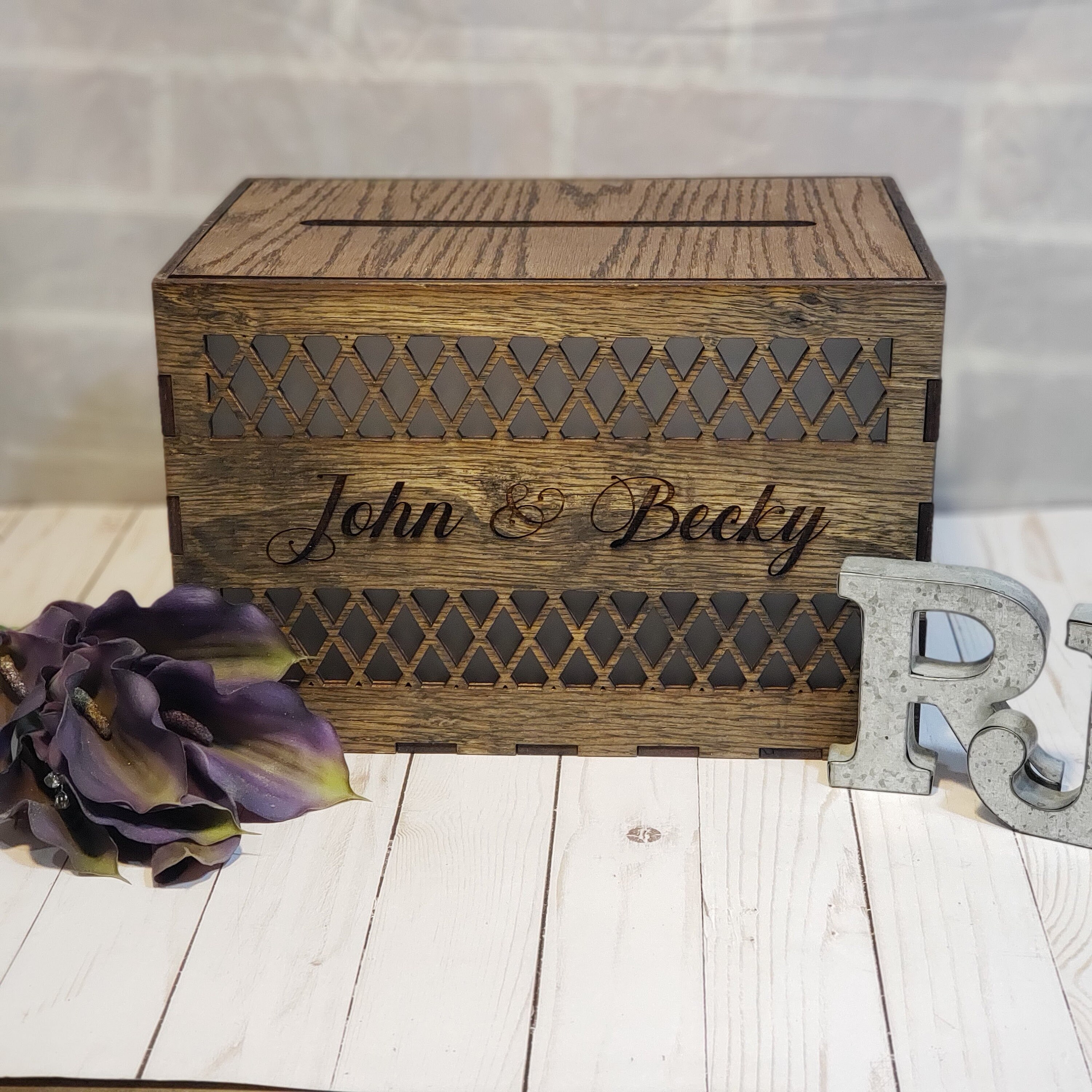 Elegant Wood and Acrylic Engraved Card Box for Weddings - Etsy