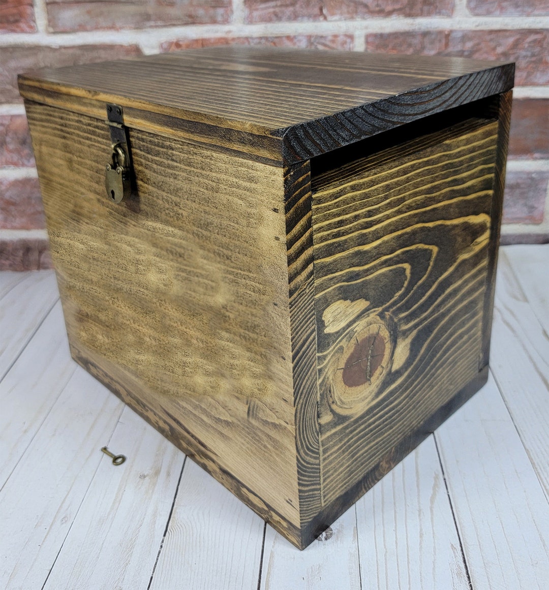 Locking Wood Card Box With Side Slots for Wedding, Graduation, Party ...