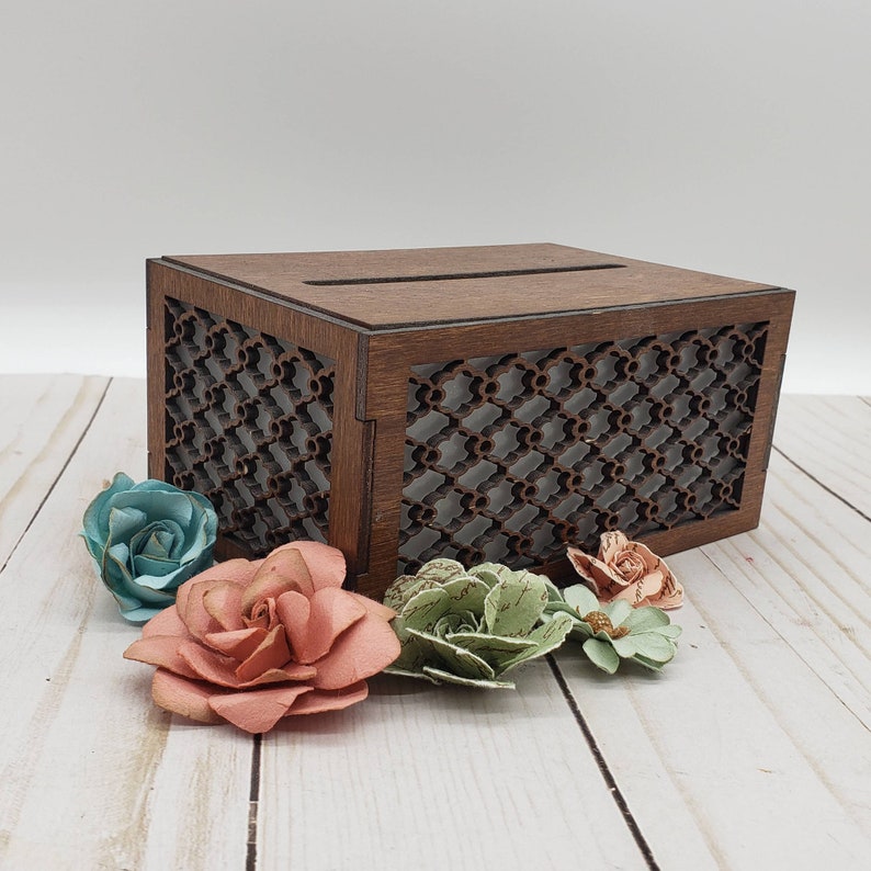 Elegant Wood and Acrylic Card Box Daisy Chain Pattern for | Etsy