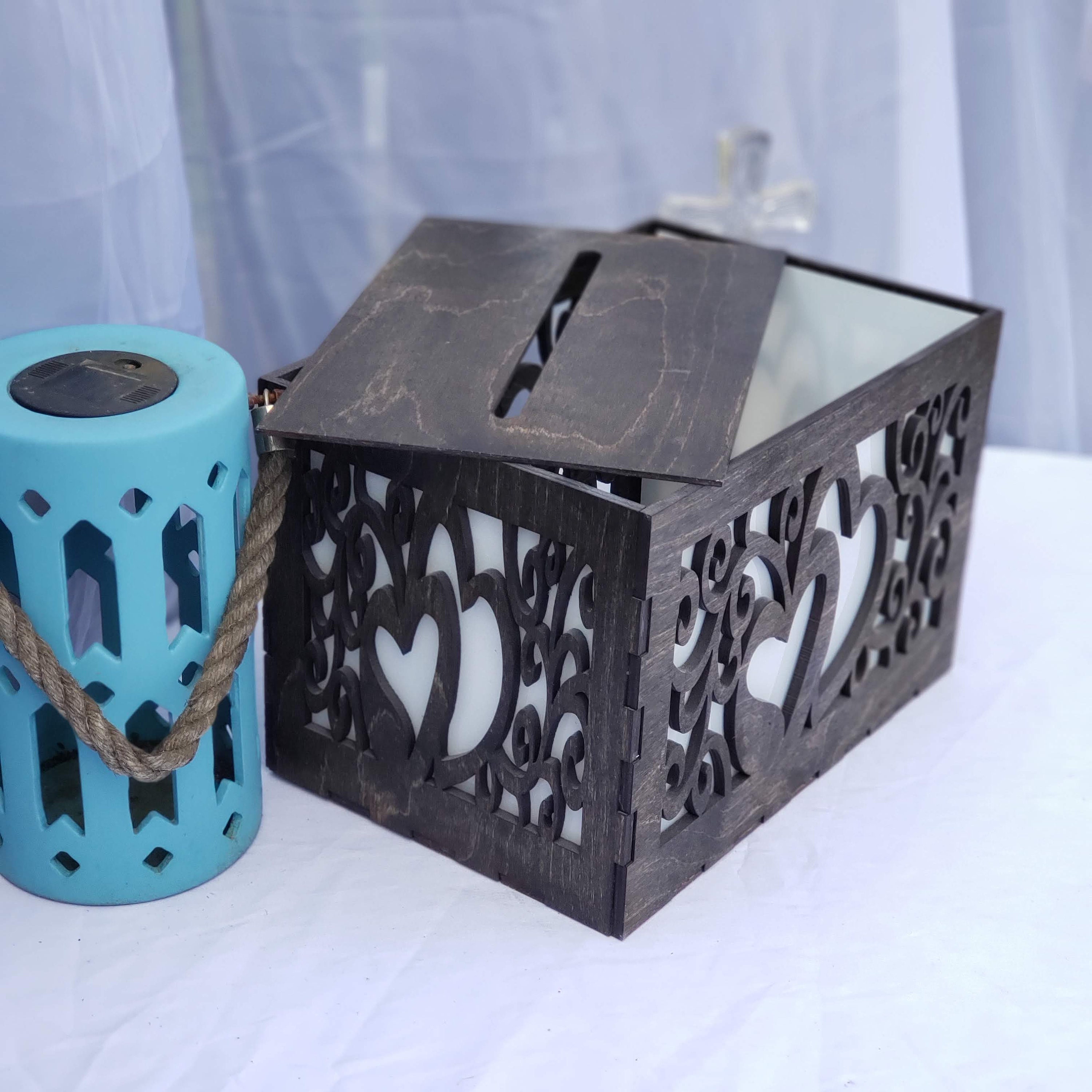 Elegant Wood and Acrylic Card Box With Heart Design for | Etsy