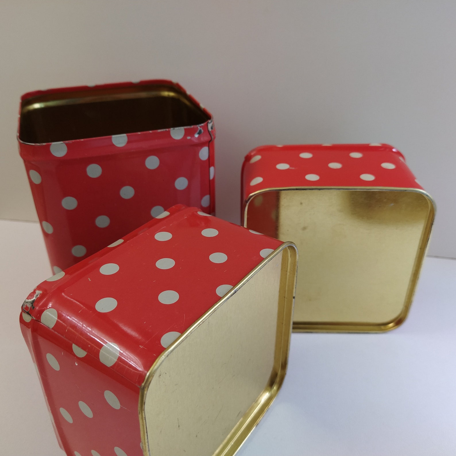 Square Vintage metal storage box with lid Kitchen set 3 | Etsy