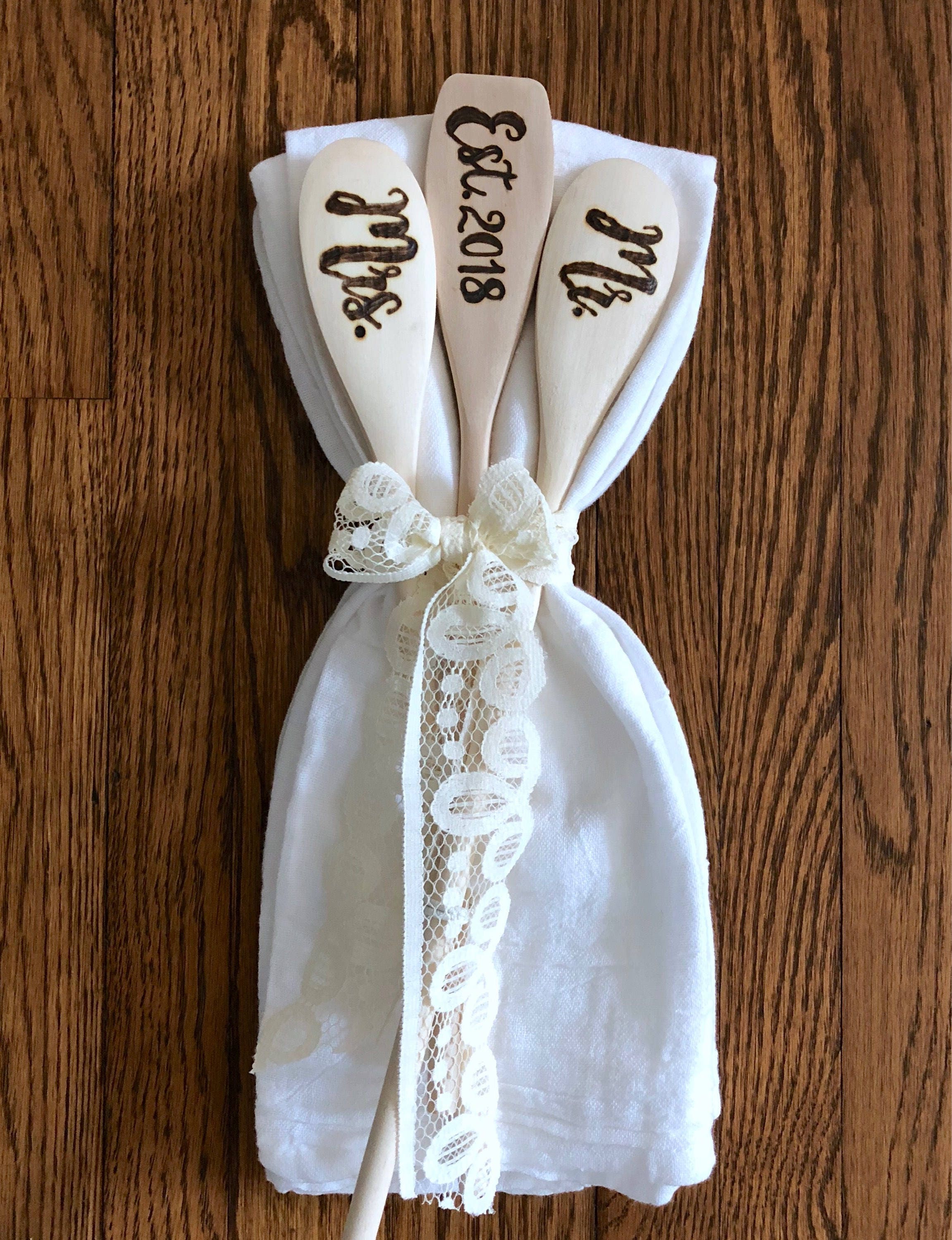 Wood Burned Set of Wooden Spoons, Mr. & Mrs., Est. 2020, Any Year ...