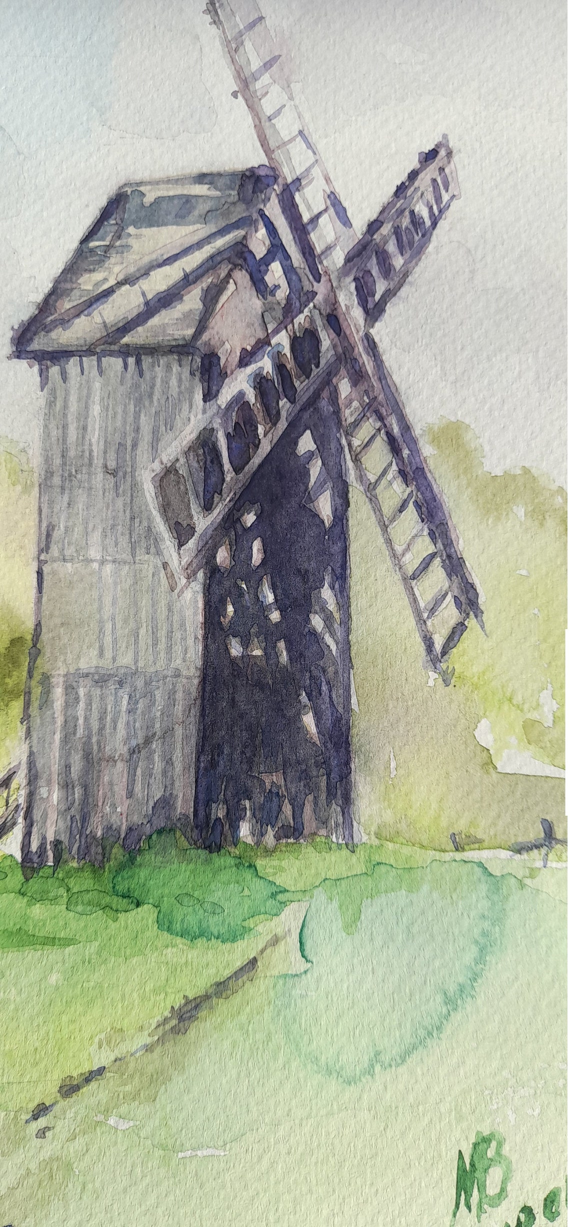 Windmill. Original Watercolor Painting. - Etsy Canada