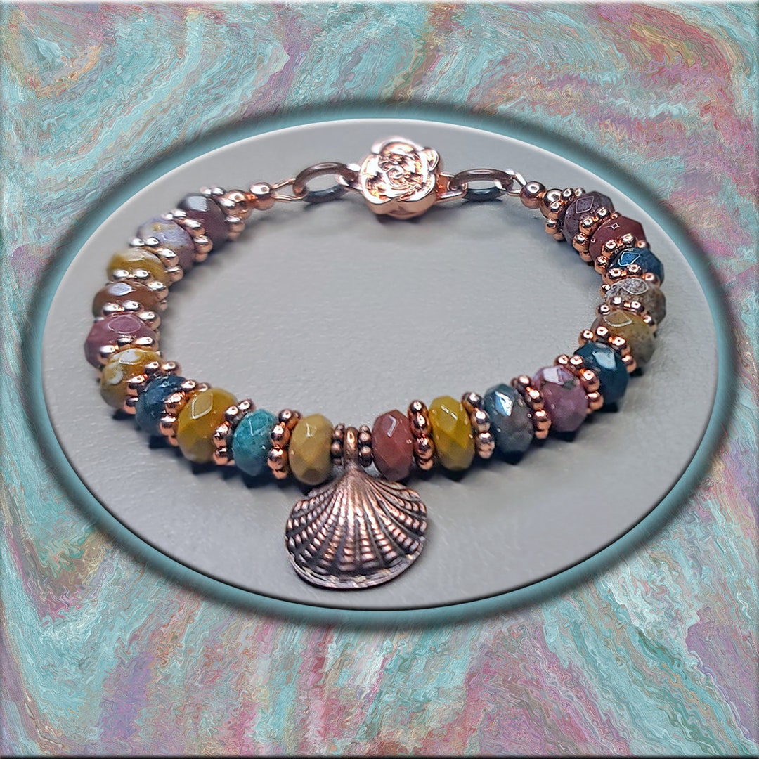 Bronze Ocean Jasper Scallop Shell Bracelet - Etsy