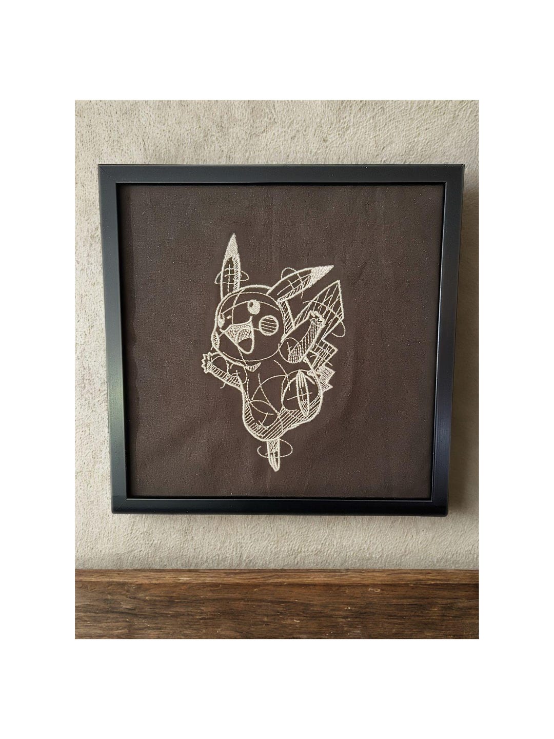 Pikachu Embroidered Frame in White Sketch Style With Black Background ...