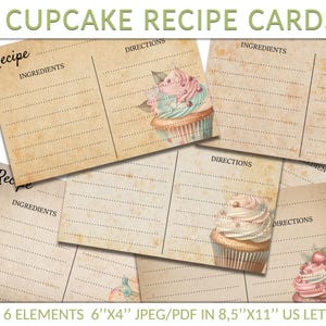 Vintage Cupcake Recipe Cards, Printable Cook Book Collage Sheet, Retro ...