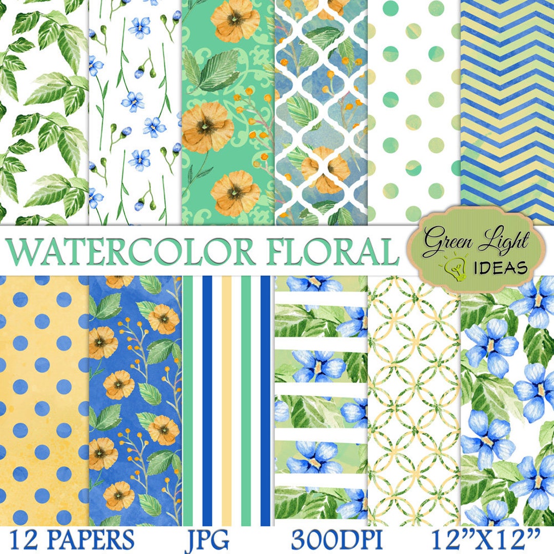Watercolor Floral Scrapbook Paper, Floral Digital Papers, Watercolor ...