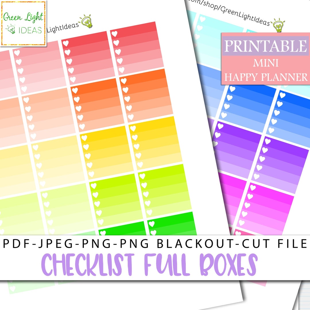 MINI Happy Printable Planner Stickers, MINI HP Checklist Full Boxes ...