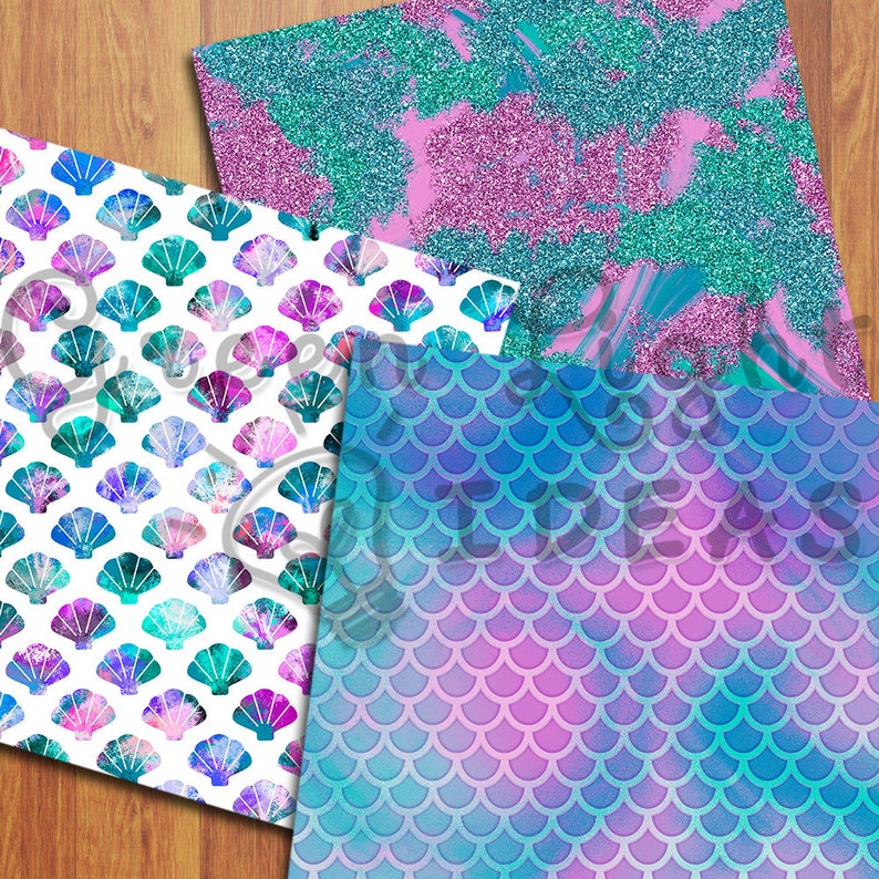 Mermaid Digital Papers, Mermaid Scales Printable Papers, Undersea ...