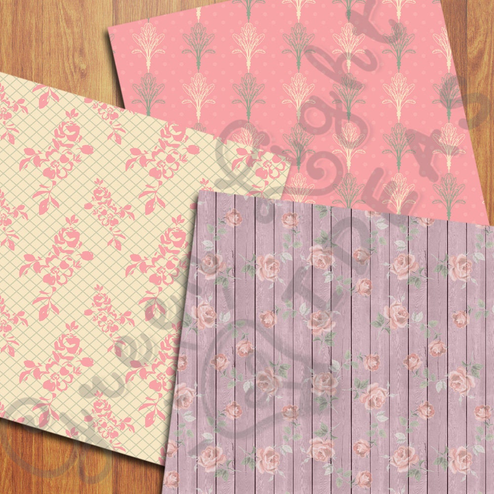 Country Flowers Digital Papers, Shabby Scrapbook Papers, Floral ...