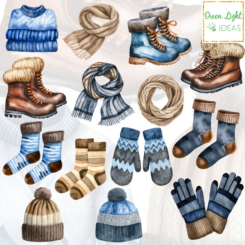 Watercolor Winter Clothes Clipart, Winter Fashion Clipart, Cozy Winter ...