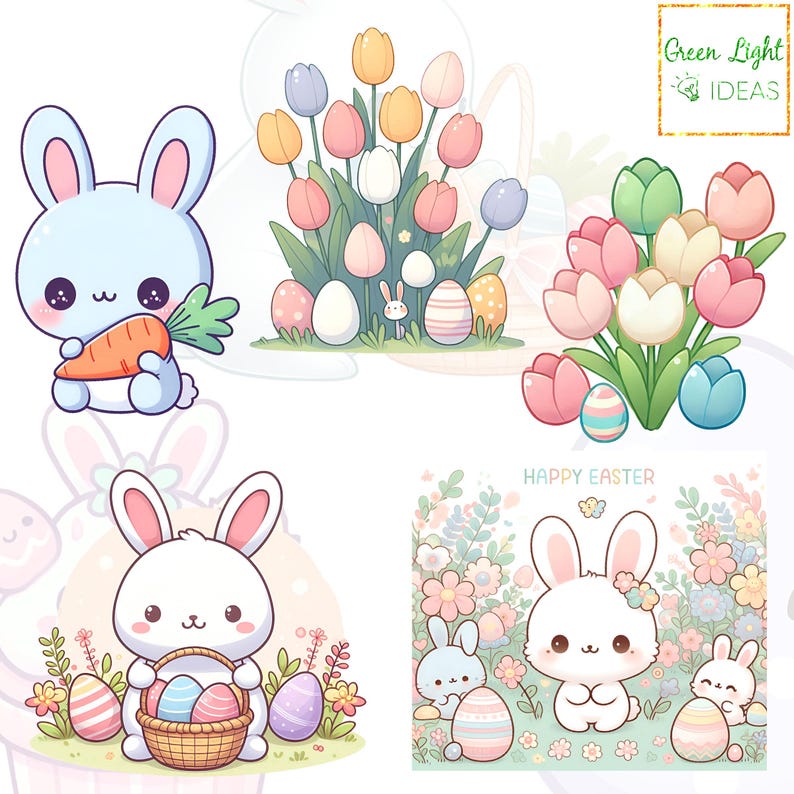 Cute Easter Clipart, Kawaii Bunny Sublimation Graphics, Easter Chicken ...