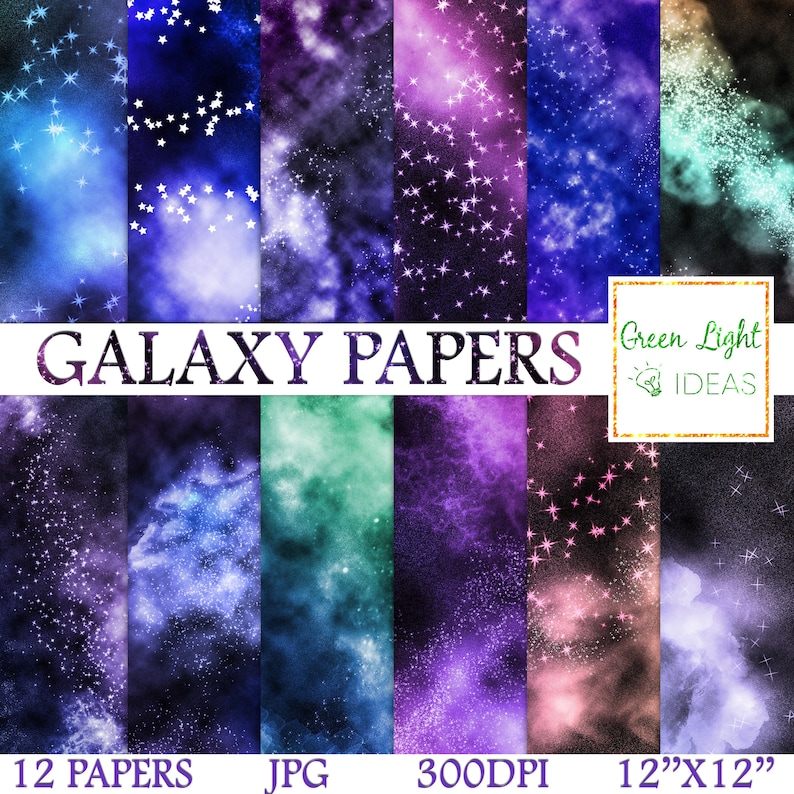 Galaxy Digital Paper, Galaxy Digital Textures, Starry Night Backgrounds ...