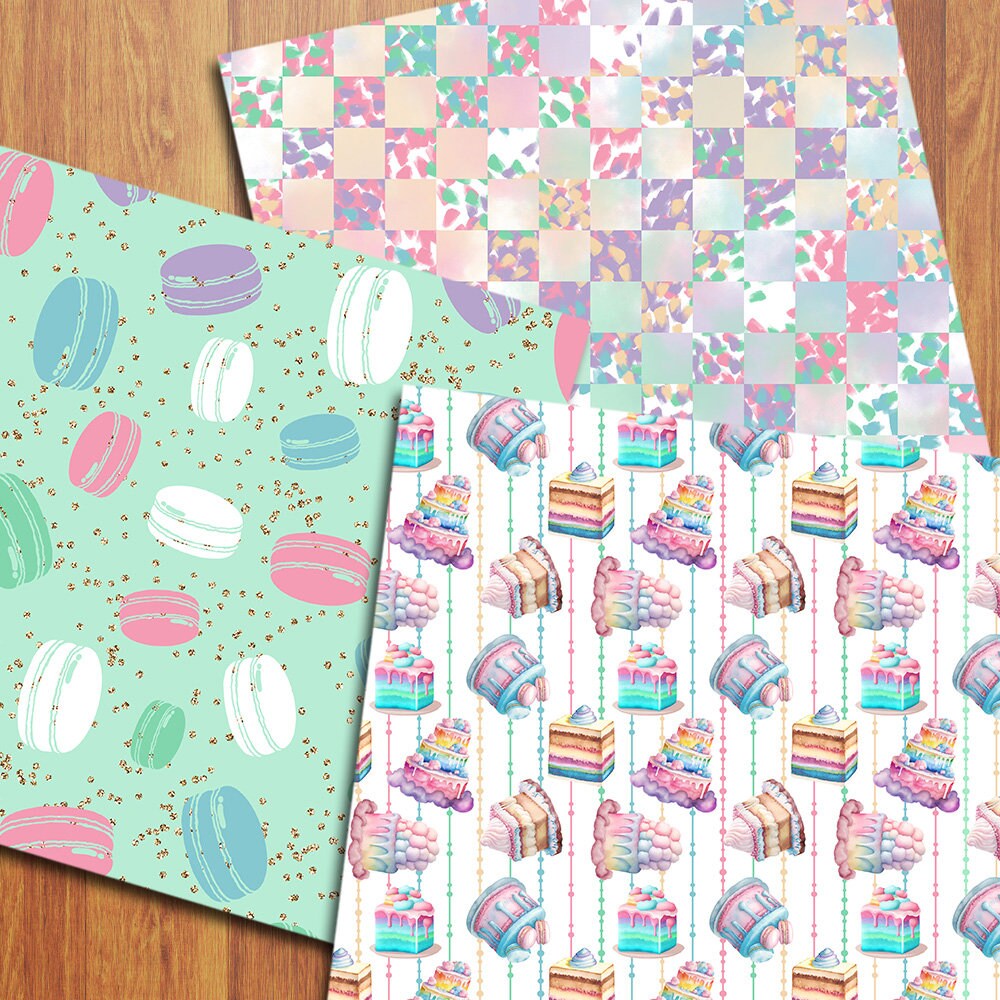 Rainbow Cakes Digital Papers, Watercolor Desserts Backgrounds, Bakery ...