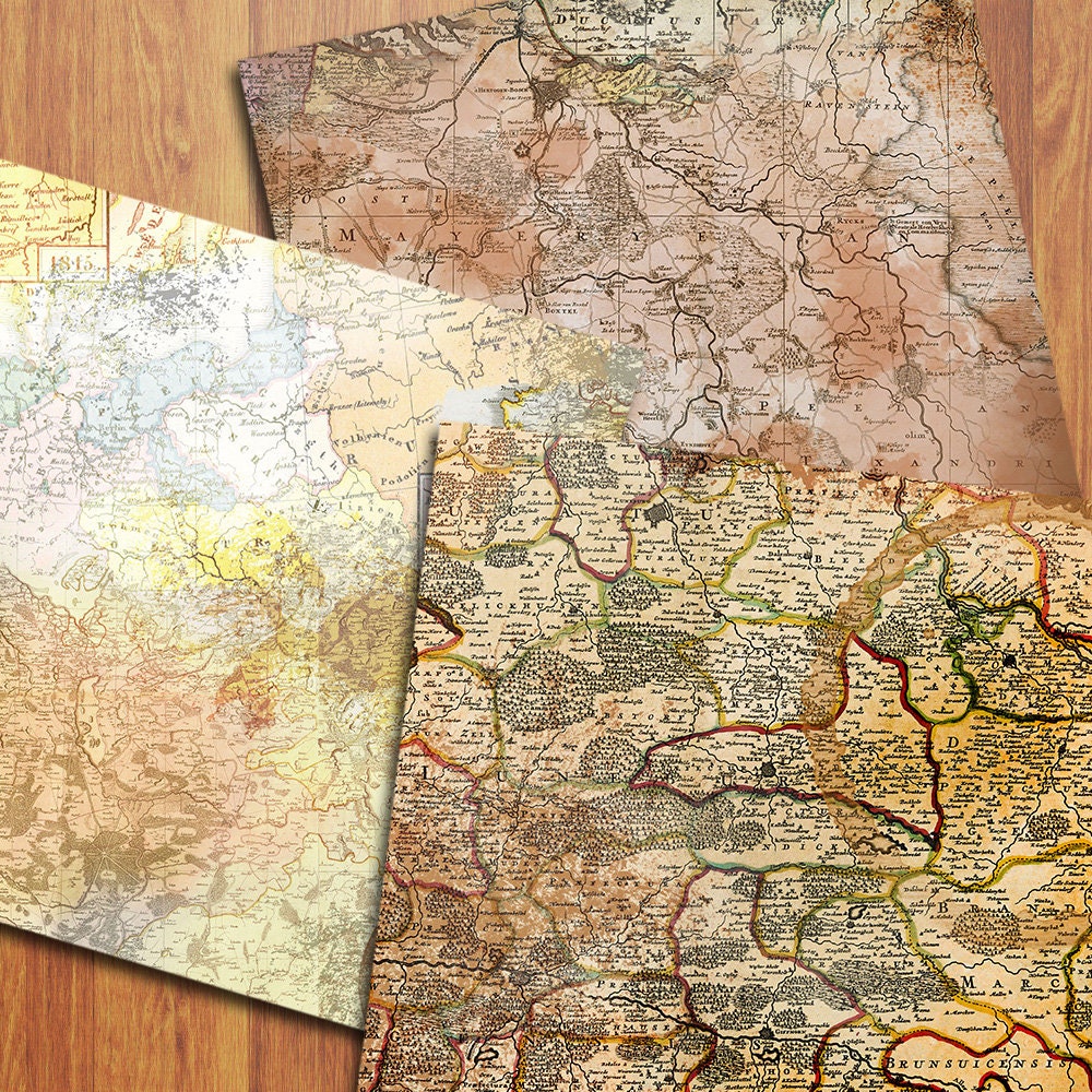 Vintage Maps Digital Papers, Ephemera Scrapbook Papers, Old Maps ...