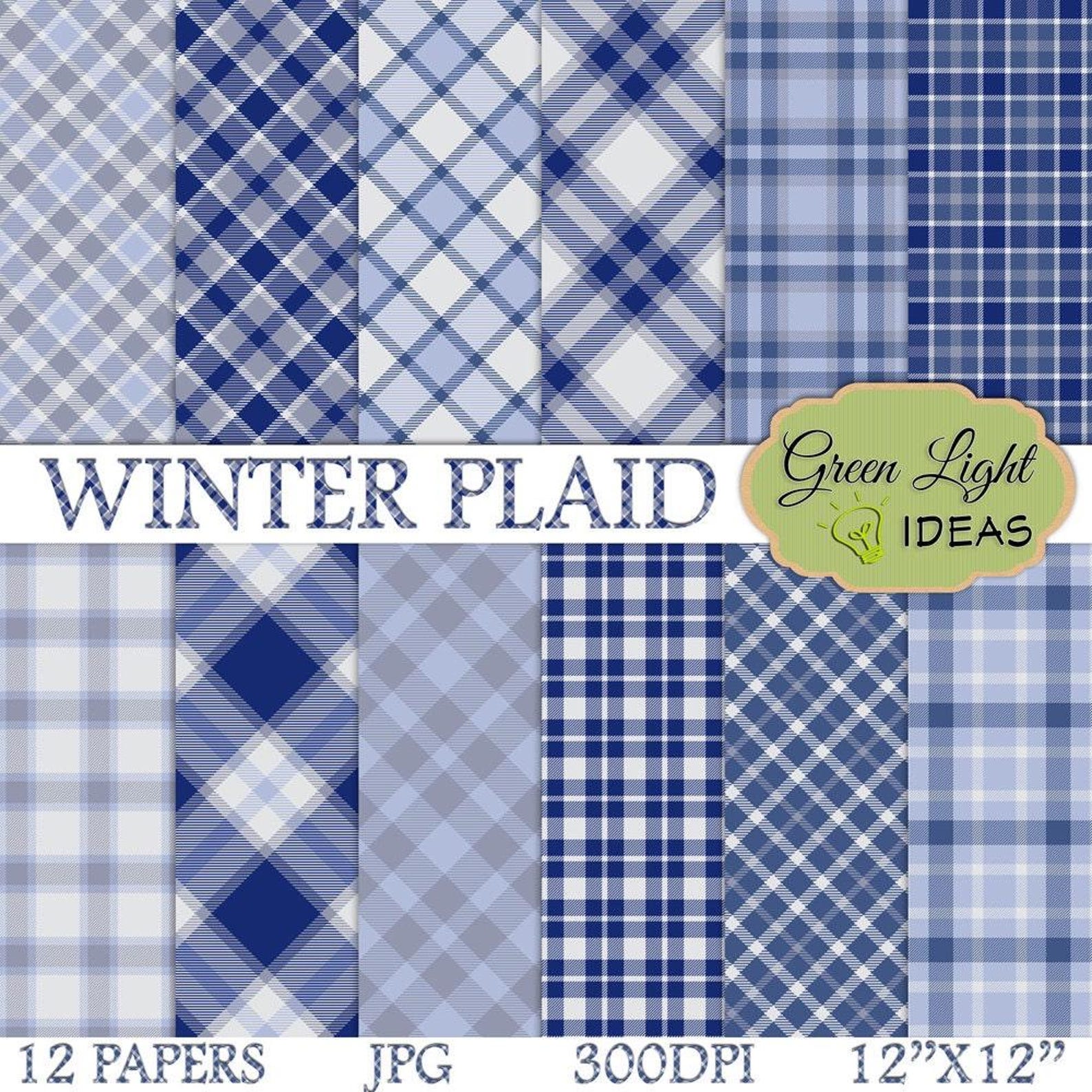 Winter Plaid Tartan Digital Paper Pack, Blue Plaid Digital Paper ...