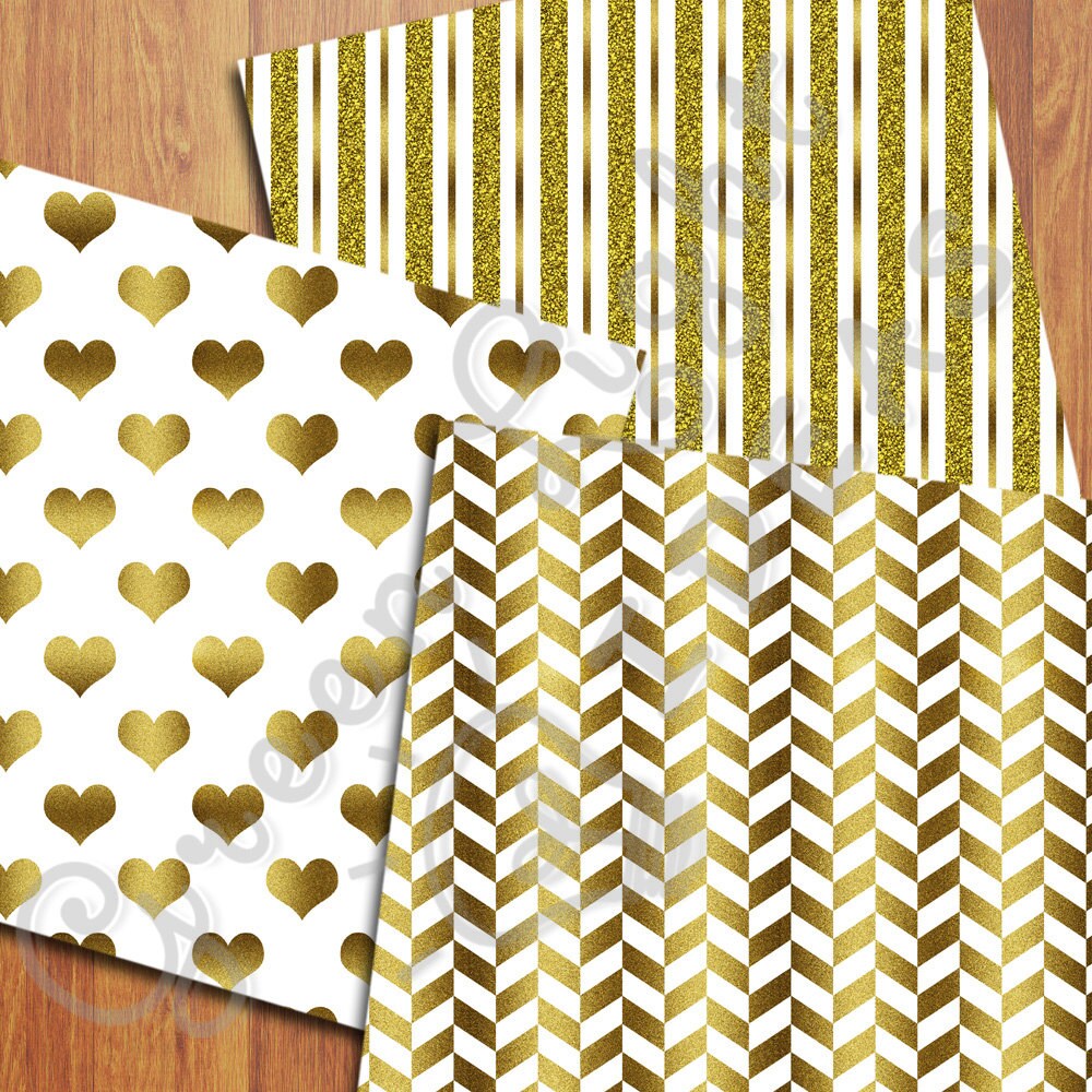 Gold and White Digital Paper, Bridal Scrapbook Paper, Gold Wedding ...