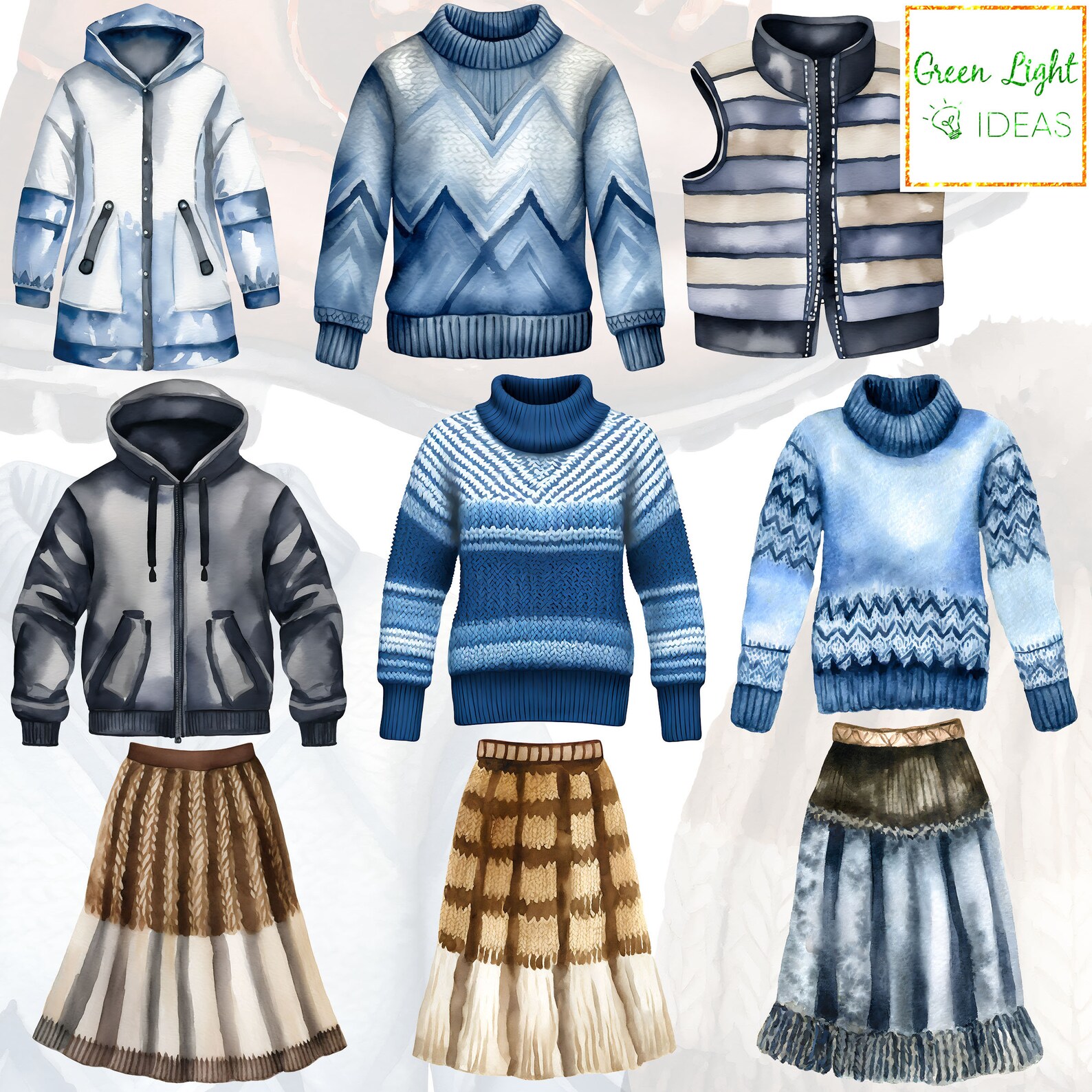 Watercolor Winter Clothes Clipart, Winter Fashion Clipart, Cozy Winter ...