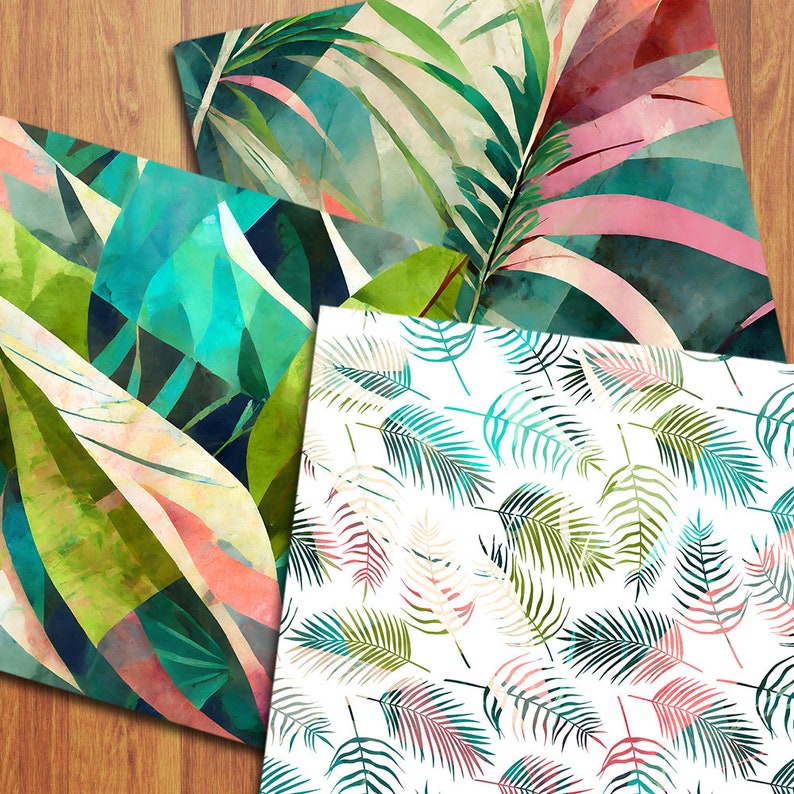 Tropical Leaves Digital Papers, Palm Tree Scrapbook Papers, Summer ...