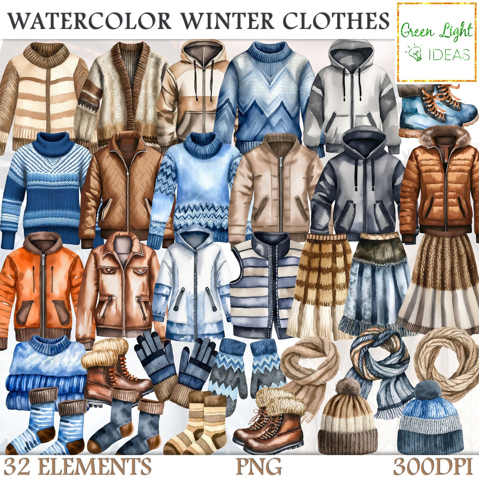 Watercolor Winter Clothes Clipart, Winter Fashion Clipart, Cozy Winter ...
