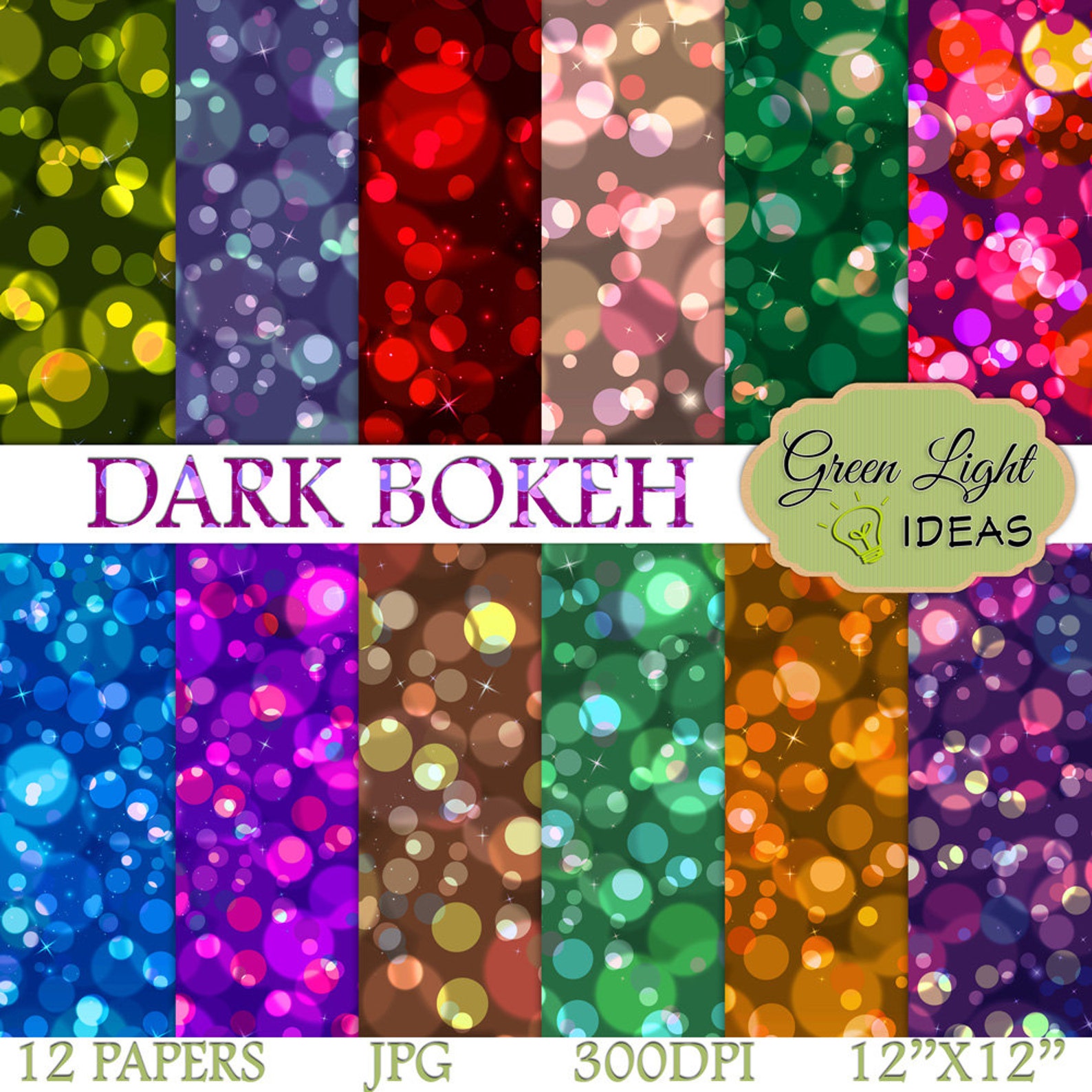 Dark Bokeh Digital Paper, Bokeh Patterns Printable, Bokeh Backdrops ...