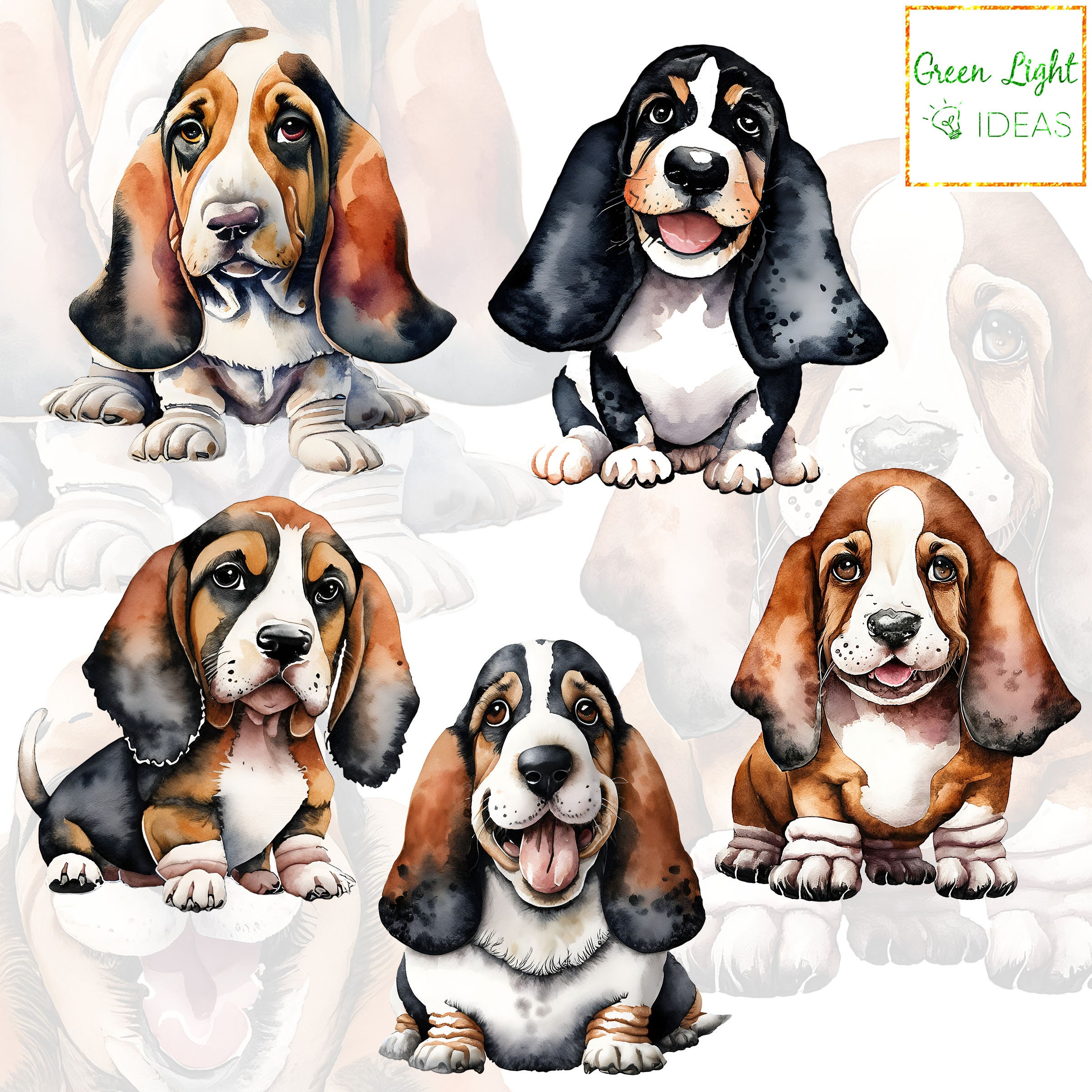 Cute Basset Hound Dogs Clipart, Puppy Illustrations PNG, Watercolor Dog ...