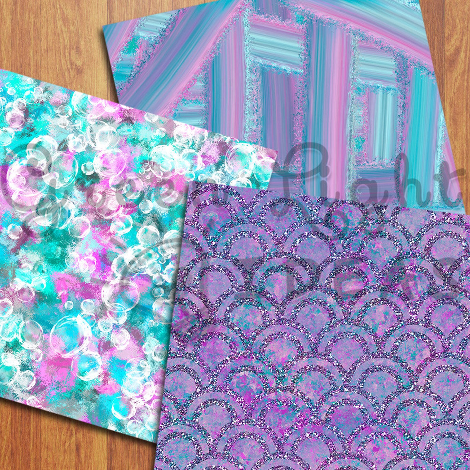 Mermaid Digital Papers, Mermaid Scales Printable Papers, Undersea ...