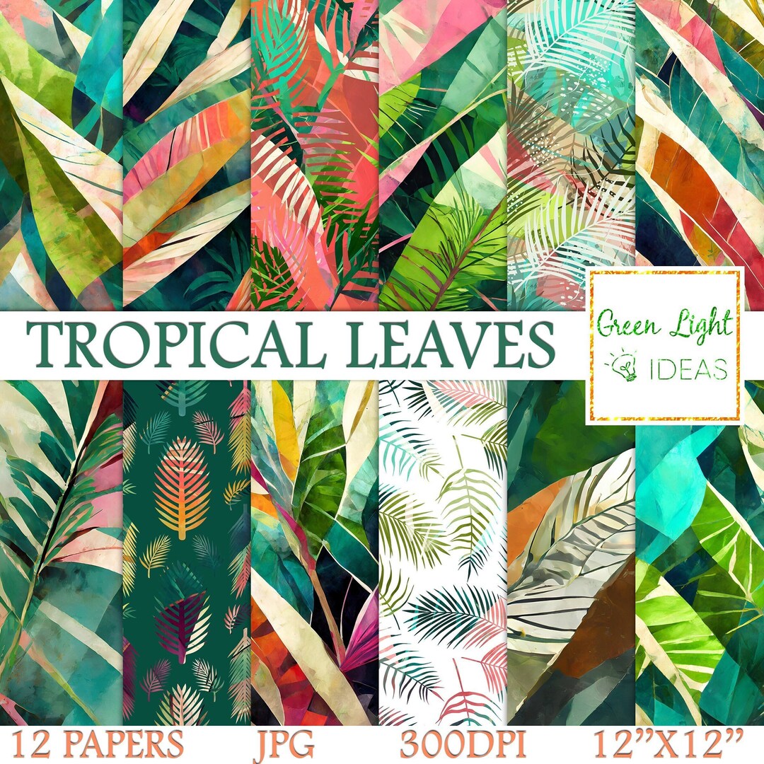 Tropical Leaves Digital Papers, Palm Tree Scrapbook Papers, Summer ...