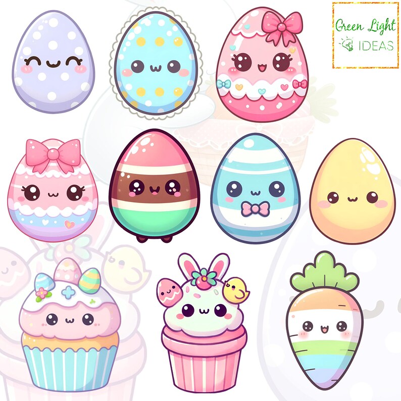 Cute Easter Clipart, Kawaii Bunny Sublimation Graphics, Easter Chicken ...