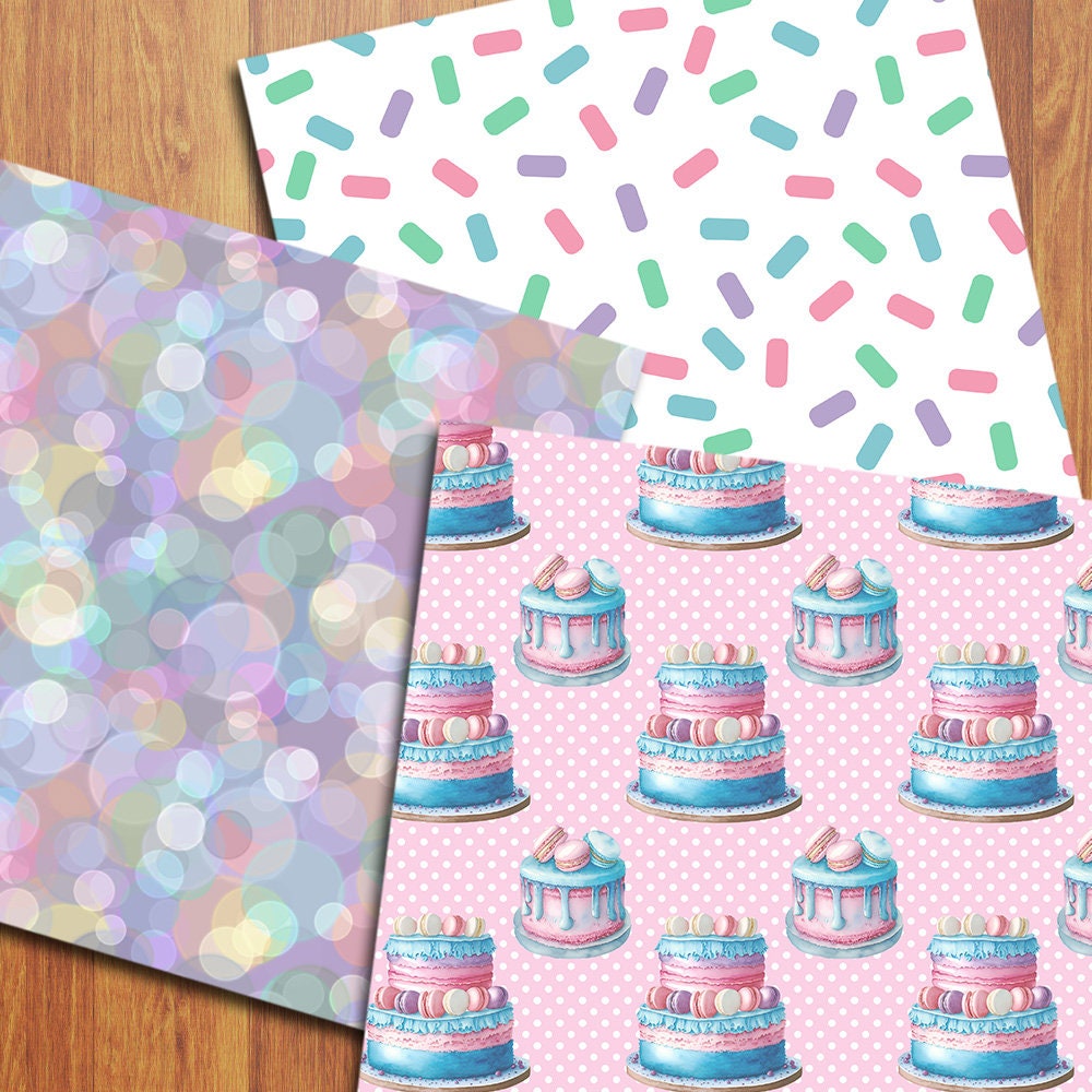 Rainbow Cakes Digital Papers, Watercolor Desserts Backgrounds, Bakery ...