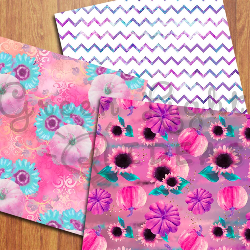 Pumpkins and Sunflowers Fall Digital Papers, Pumpkins Scrapbook Papers ...