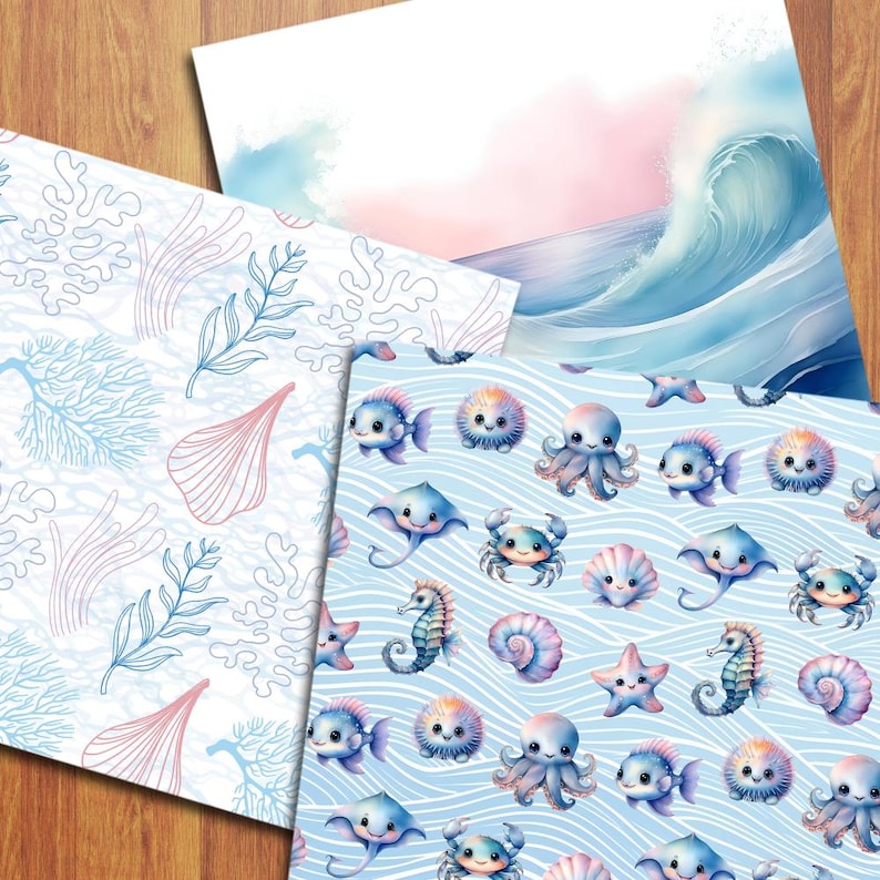 Sea Animals Digital Papers, Ocean Backgrounds, Under the Sea Printable ...