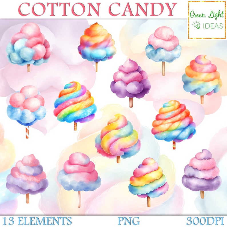 Cotton Candy Clipart, Watercolor Desserts Food Illustrations, Birthday ...