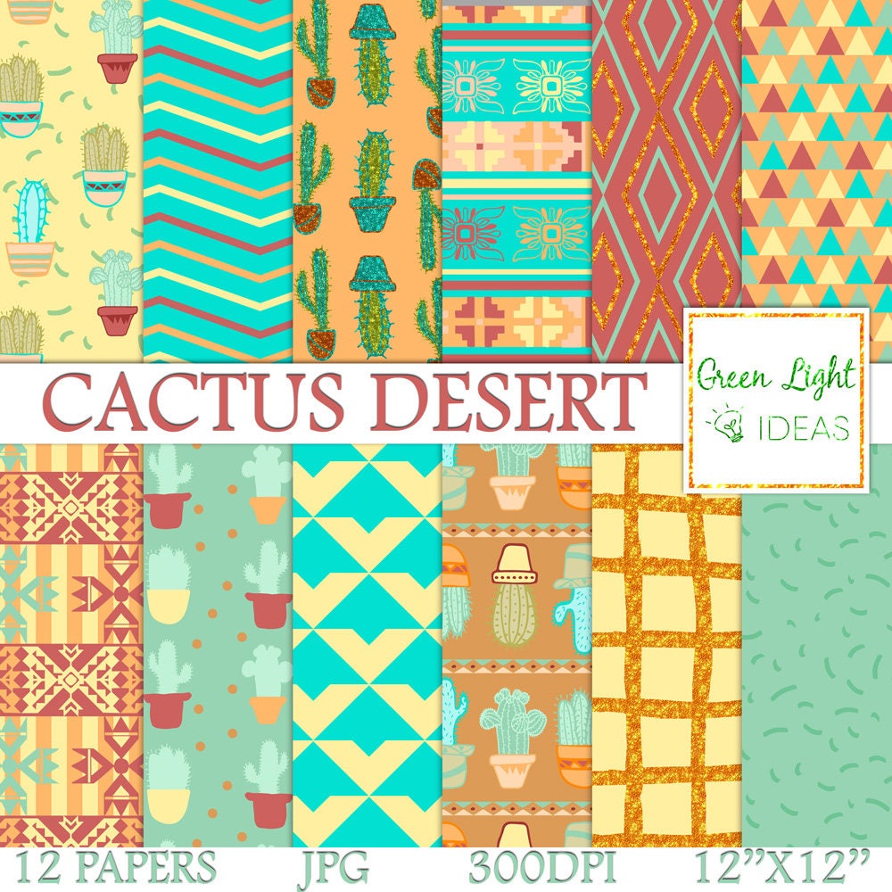 Cactus Digital Paper, Cacti Scrapbook Papers, Mexican Printable Papers ...
