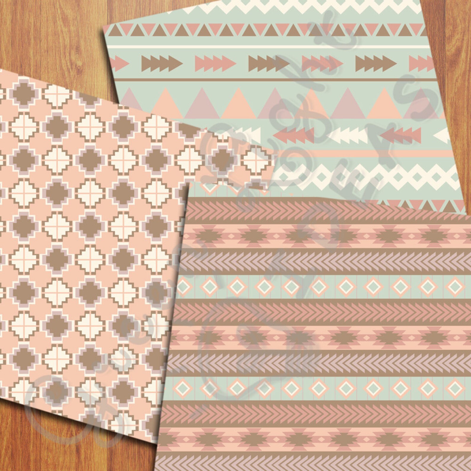 Earth Tribal Digital Papers, Tribal Arrows Scrapbook Paper, Aztec ...