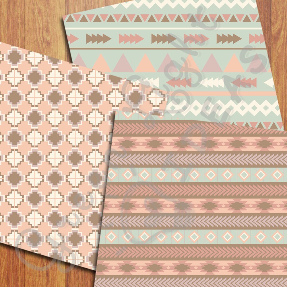 Earth Tribal Digital Papers, Tribal Arrows Scrapbook Paper, Aztec ...