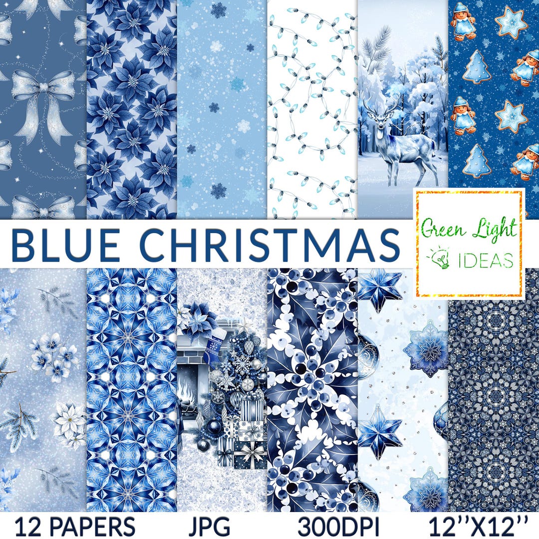 Blue Winter Christmas Digital Papers, Xmas Scrapbook Papers, Winter ...