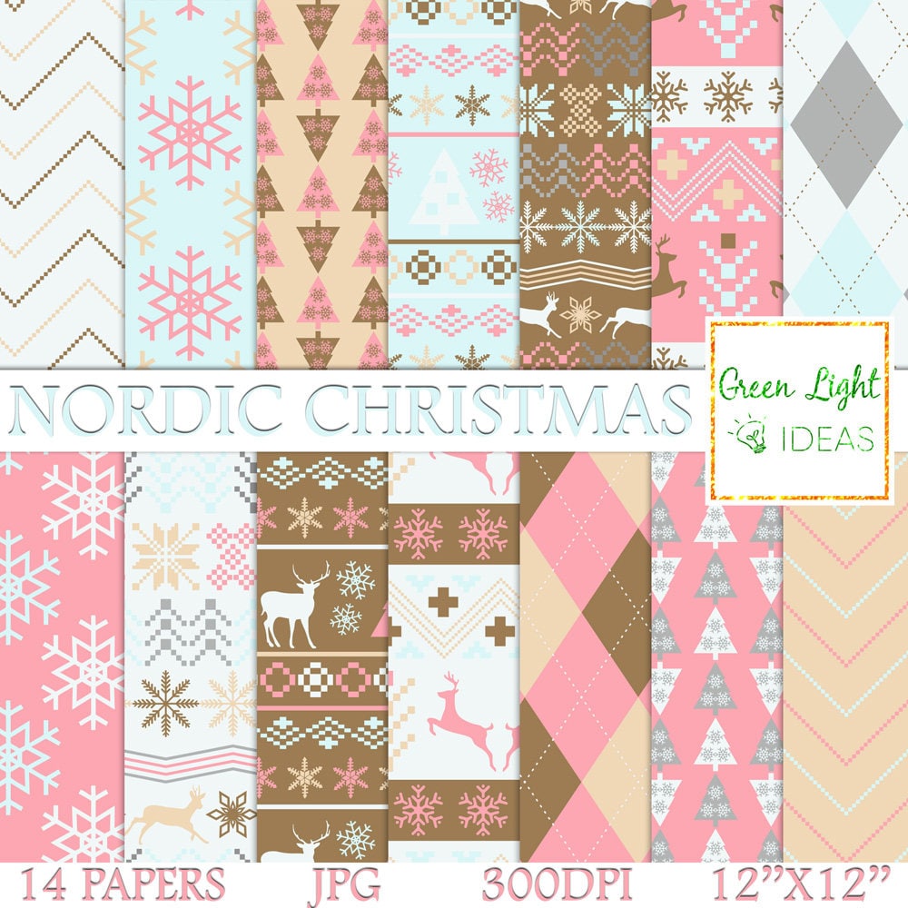 Nordic Christmas Digital Papers, Christmas Scrapbook Paper, Holiday ...