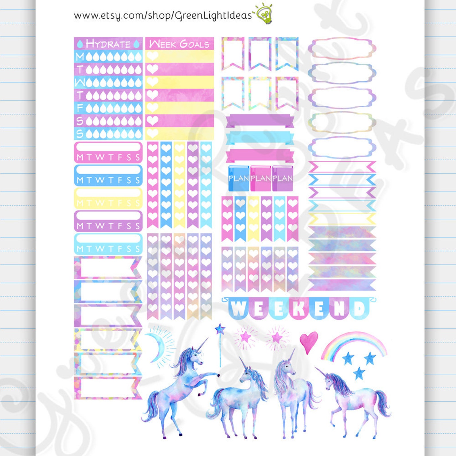 Unicorns Erin Condren Printable Planner Sticker Kit ECLP | Etsy