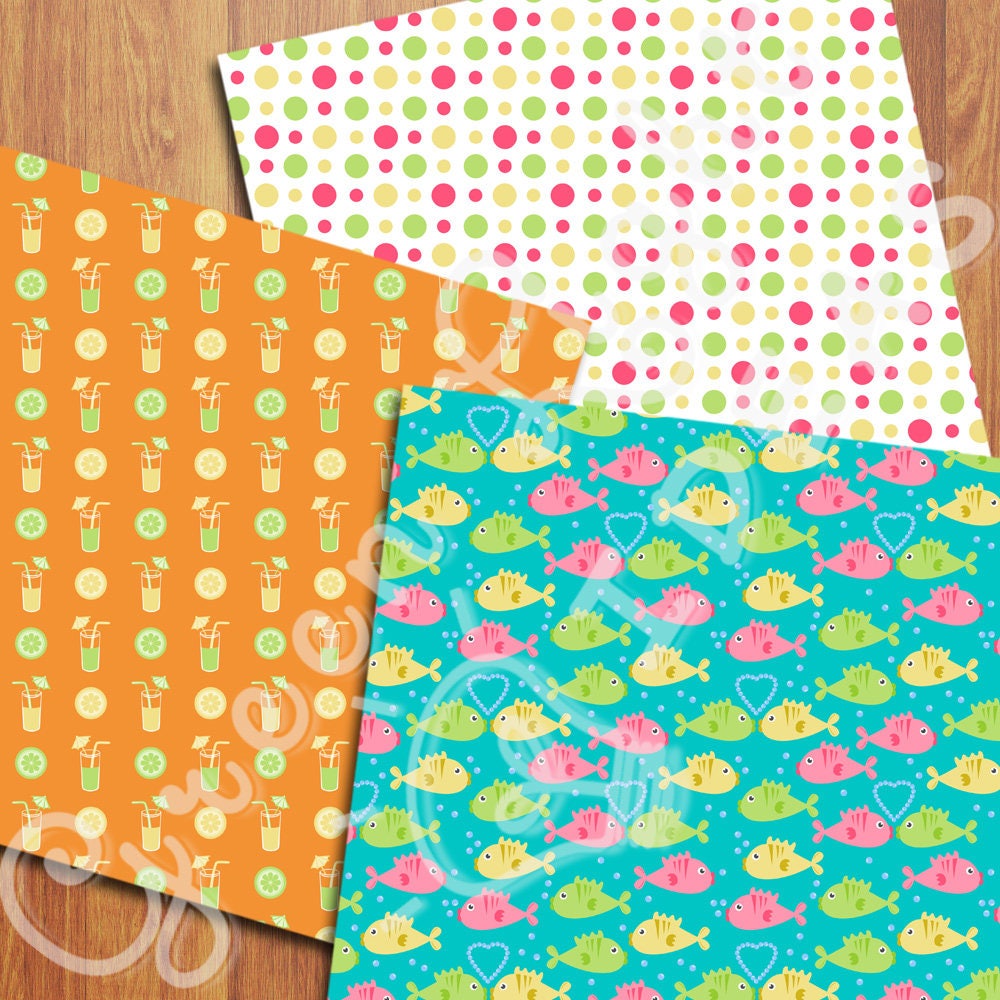 Summer Digital Papers, Beach Backgrounds, Summer Digital Patterns, Pool ...