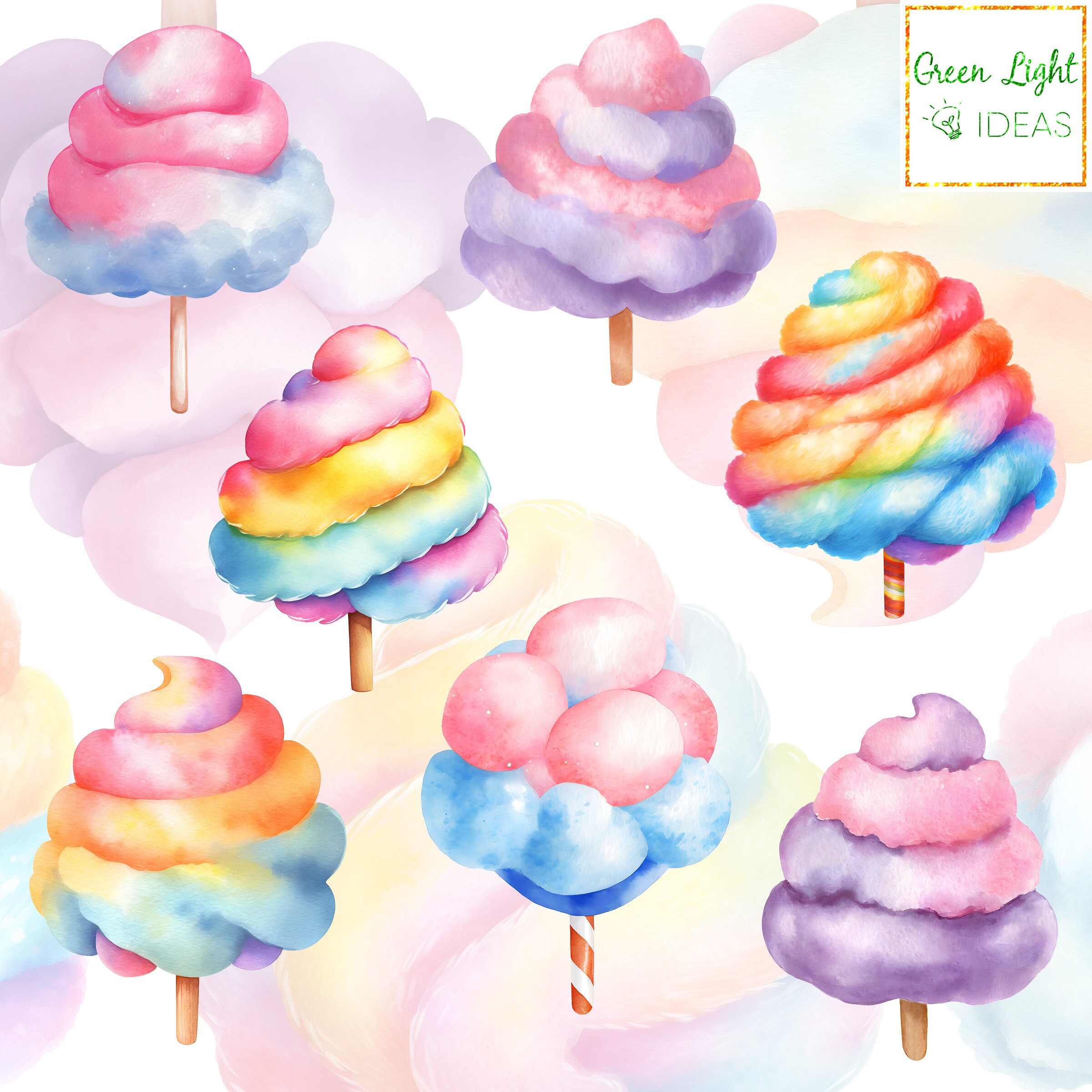 Cotton Candy Clipart, Watercolor Desserts Food Illustrations, Birthday ...