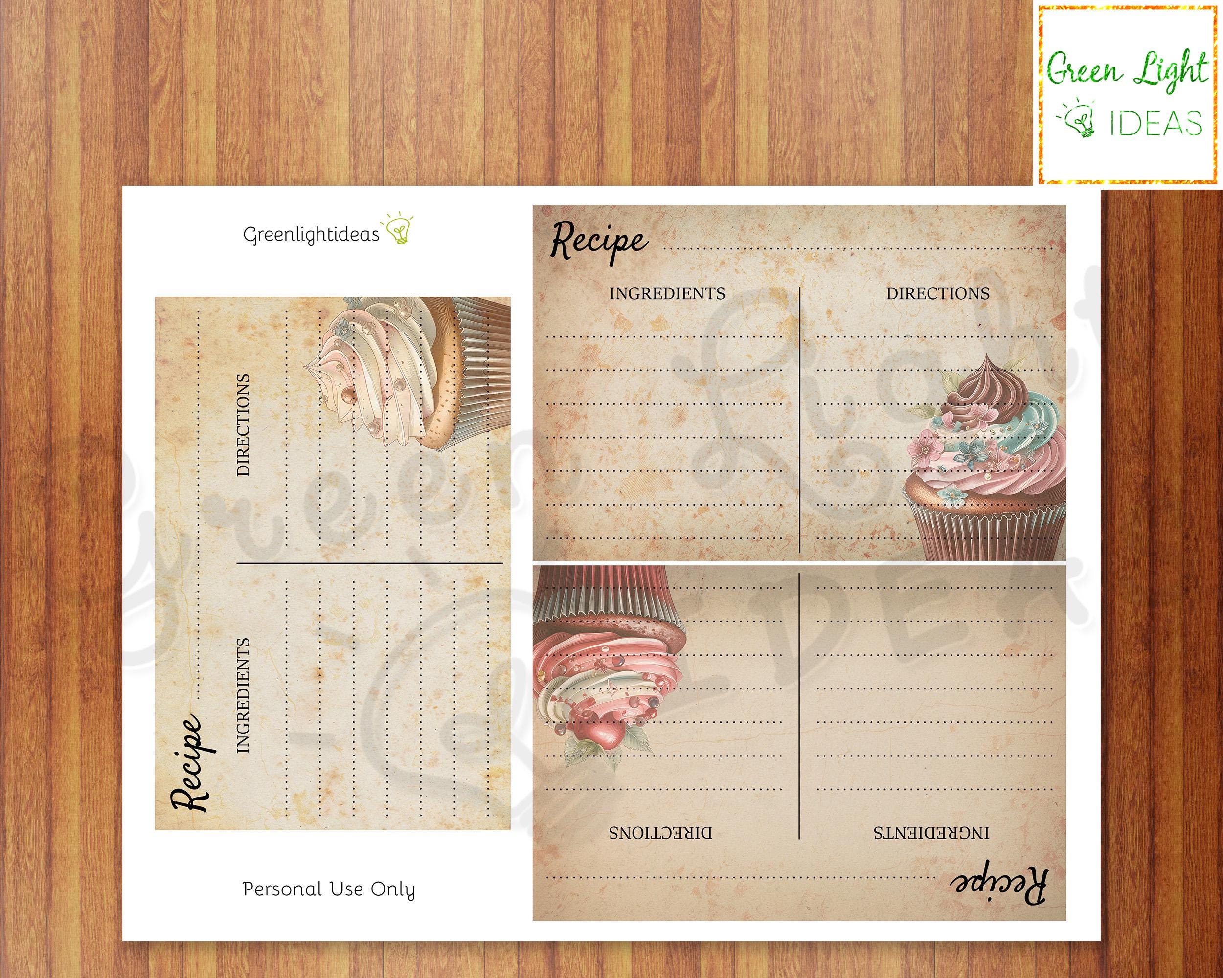 Vintage Cupcake Recipe Cards, Printable Cook Book Collage Sheet, Retro ...