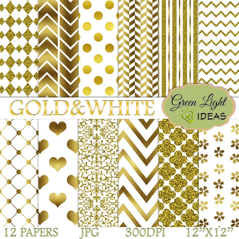 Gold and White Digital Paper, Bridal Scrapbook Paper, Gold Wedding ...