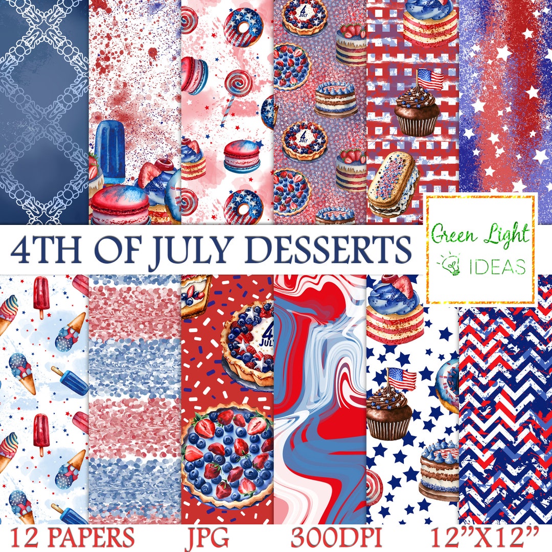 4th of July Desserts Digital Papers, Independence Day Backgrounds, Red ...