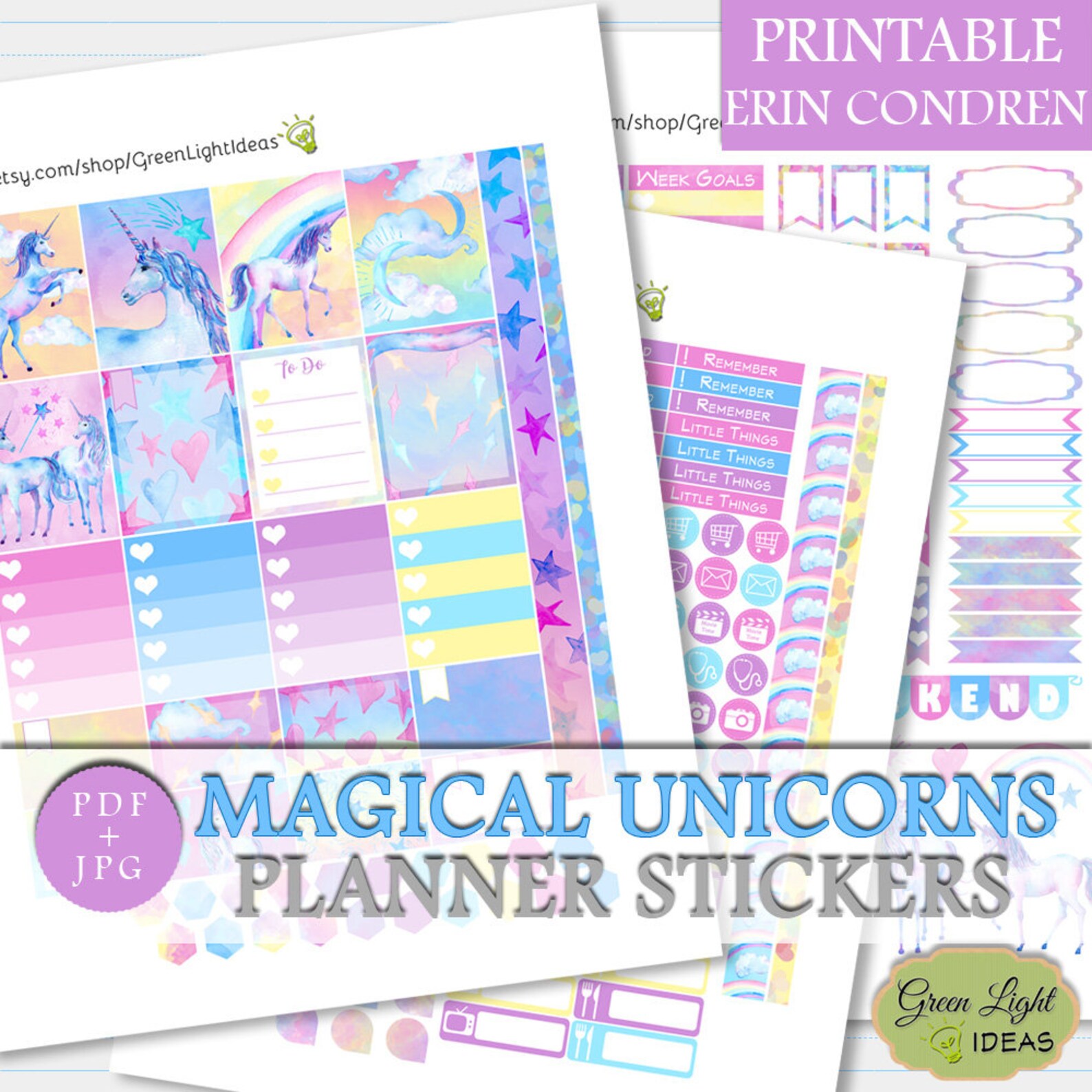 Unicorns Erin Condren Printable Planner Sticker Kit ECLP | Etsy