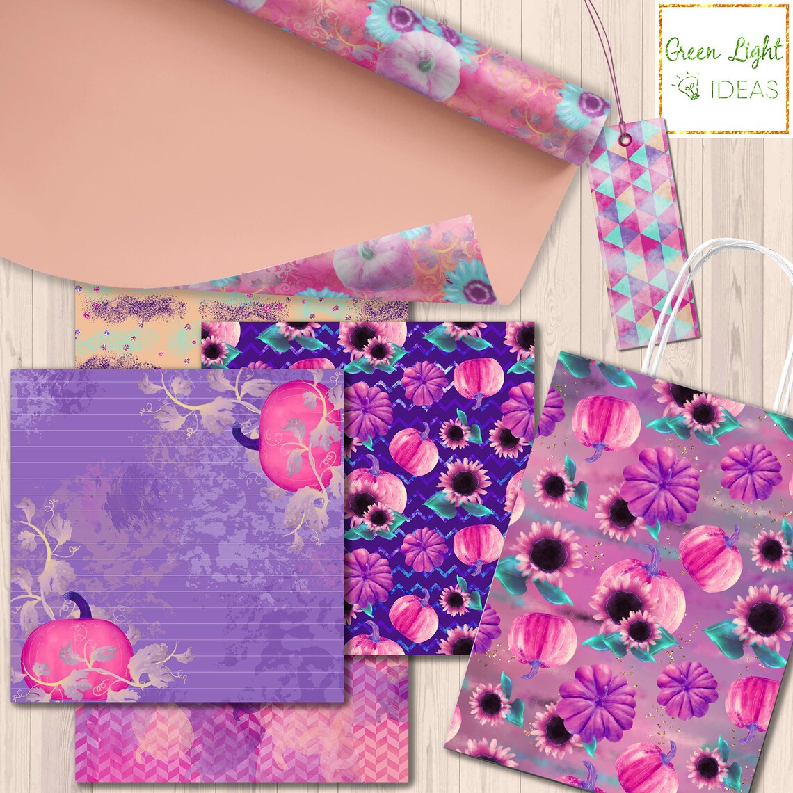 Pumpkins and Sunflowers Fall Digital Papers, Pumpkins Scrapbook Papers ...